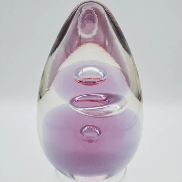 ART GLASS PAPERWEIGHT Purple Lilac Controlled Bubbles 9.5cm egg shaped ...