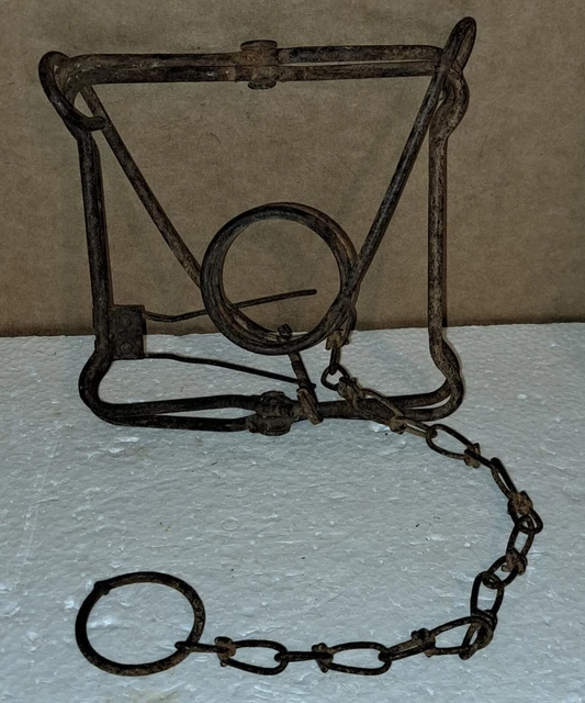 VINTAGE METAL ANIMAL Game Trap 6" Square Heavy Spring Chain and Ring ...