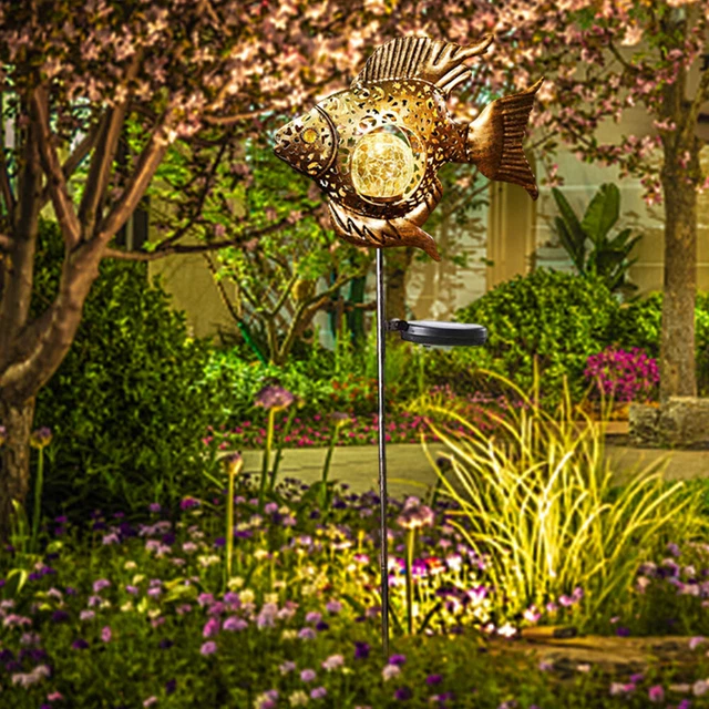 SOLAR POWERED FISH Stake Light Animal Ground Lamp for Outdoor Pathway ...