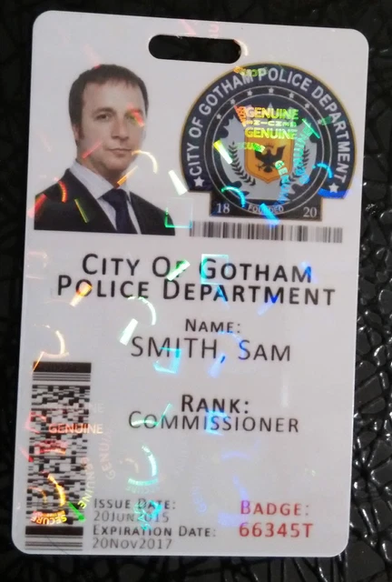 GOTHAM CITY POLICE Department Batman Novelty ID Badge Card - FULLY ...