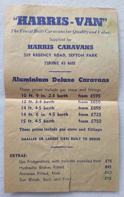 HARRIS-VAN HARRIS CARAVANS Paper Advertisement, Vintage, Pre- Decimal ...