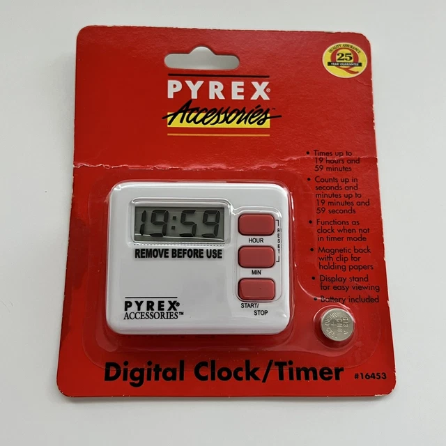 VINTAGE PYREX DIGITAL Timer 1998 White Model #16453 Package Battery NEW ...