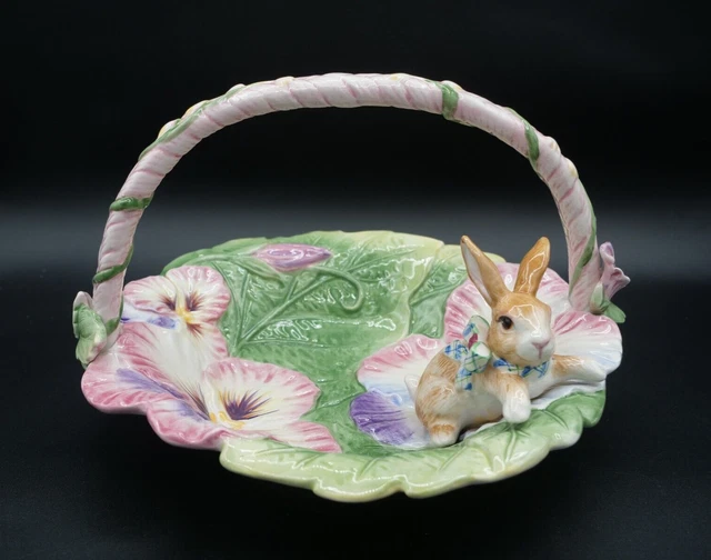 FITZ AND FLOYD HALCYON Basket Easter Bunny Rabbit Pansy Collectible ...