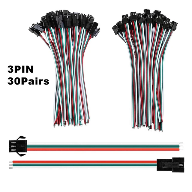 30 PAIRES POUR Connecteurs JST SM 3 Broches avec Fils 15cm pour Bande Lumineuse EUR 19,21 ...