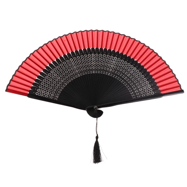 SILK FOLDING FAN Vintage Hollow Red Handheld Fan for Dance and Parties ...