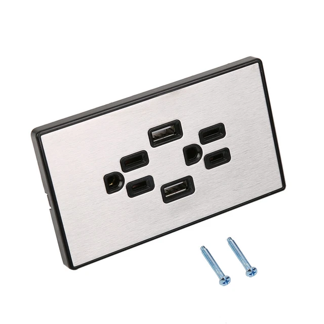 CM (3)STAINLESS STEEL Surface US Wall Socket USB Wall Outlet Receptacle ...