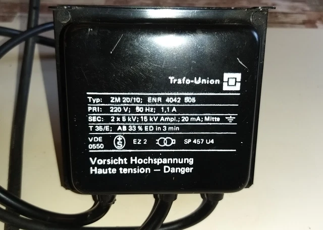 TRAFO-UNION HOCHSPANNUNGSTRAFO 10KV(2X5)KV 220V HIGH VOLTAGE ...