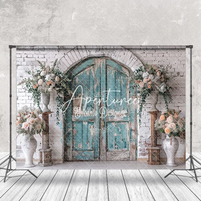 RETRO WOODEN DOOR White Brick Wall Wedding Backdrop $36.09 - PicClick AU
