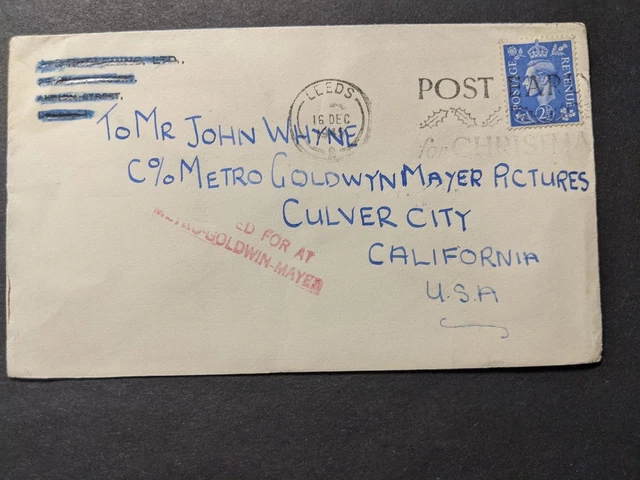 JOHN WAYNE 1945 Postal Cover UK to METRO GOLDWIN MAYER STUDIO, CULVER ...