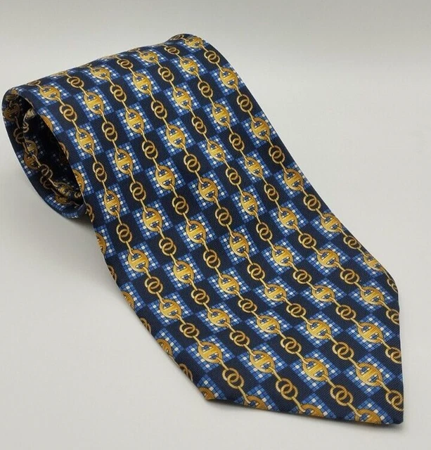 SILK TIE ST Michael Chain Link Pattern Blue and Yellow £6.50 - PicClick UK