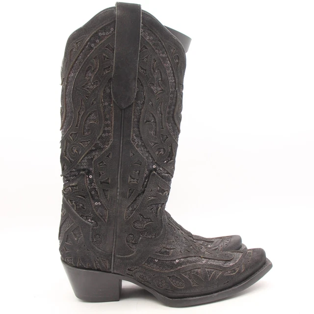 J.B. DILLON WOMEN’S Size 8B Black Poppy Sequin Western Cowboy Pull On ...