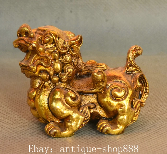 OLD CHINESE DYNASTY Bronze Gilt Dragon Pixiu Brave Troops Beast Animal ...