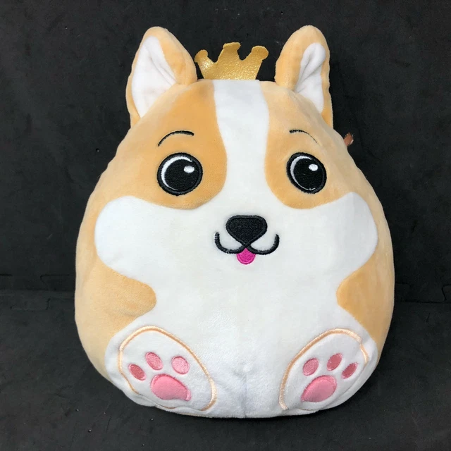 SQUISHMALLOW CORGI PUPPY Dog Plush Pillow 9" Pink Paws Gold Crown ...