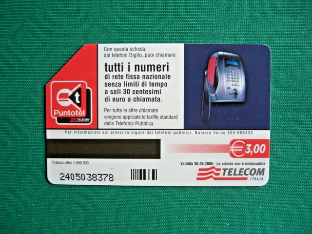 SCHEDA TELEFONICA TELECOM Puntotel - tutti i numeri valore facciale € 3 ...