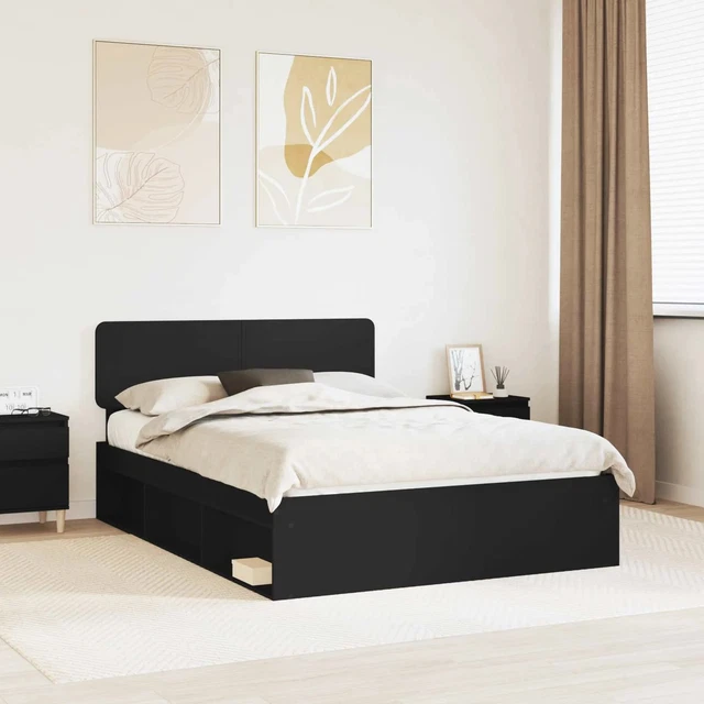 BED FRAME WITH Headboard Black 150 x 200 cm Solid Pine Wood vidaXL £287.69 - PicClick UK