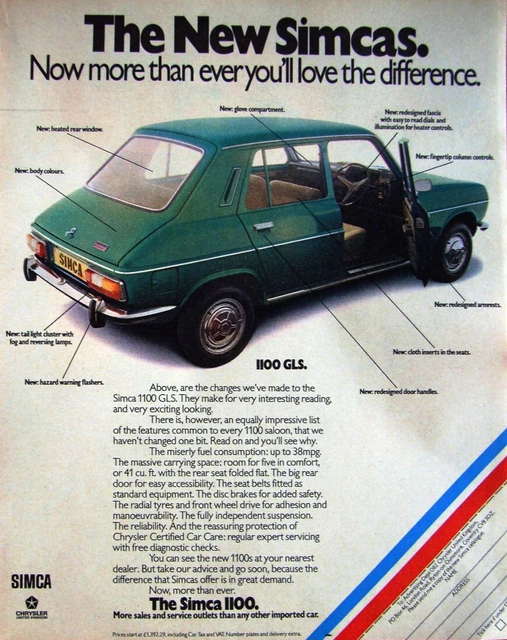 1975 SIMCA '1100 GLS' Saloon Motor Car Advert - Original Vintage Auto ...