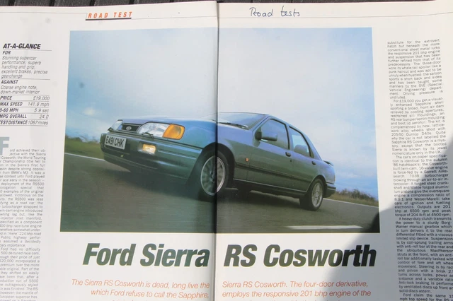 ORIGINAL 1988 MOTOR extracted mag road test: FORD SIERRA RS COSWORTH ...