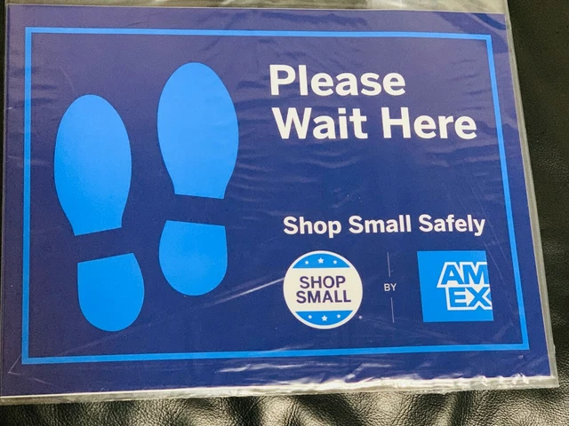 AMEX ADHESIVE FOOTPRINT Please Wait Here Floor Sticker Sign Social ...
