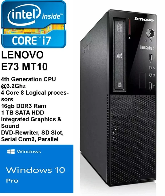 LENOVO THINKCENTRE MT E73 Windows 10 SFF PC Intel i7 4790S 16GB RAM 1TB HDD £120.00 - PicClick UK