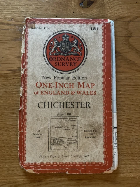 VINTAGE ORDNANCE SURVEY One Inch Map Chichester Sheet 181 1947 EUR 8,08 ...