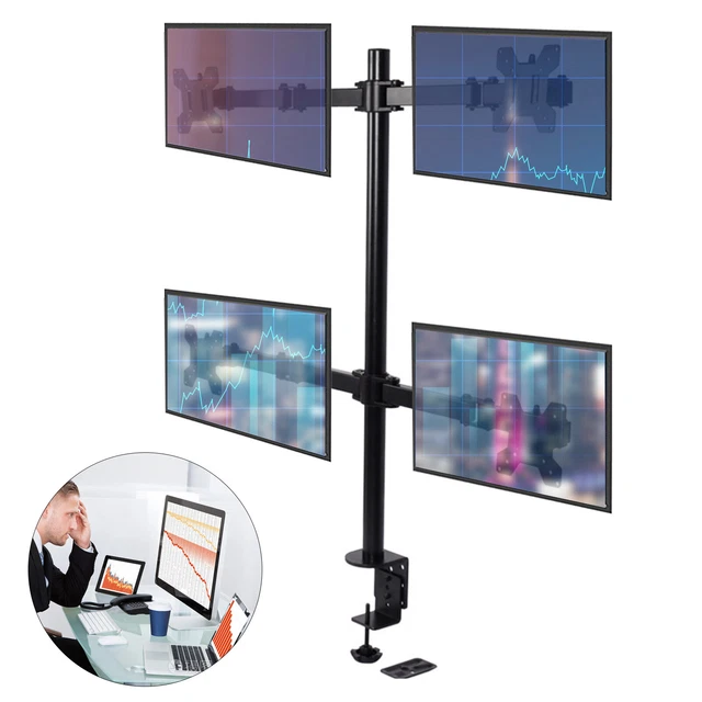 QUAD MONITOR DESK Mount Adjustable Clamp Stand Heavy Duty 4 Screens up ...
