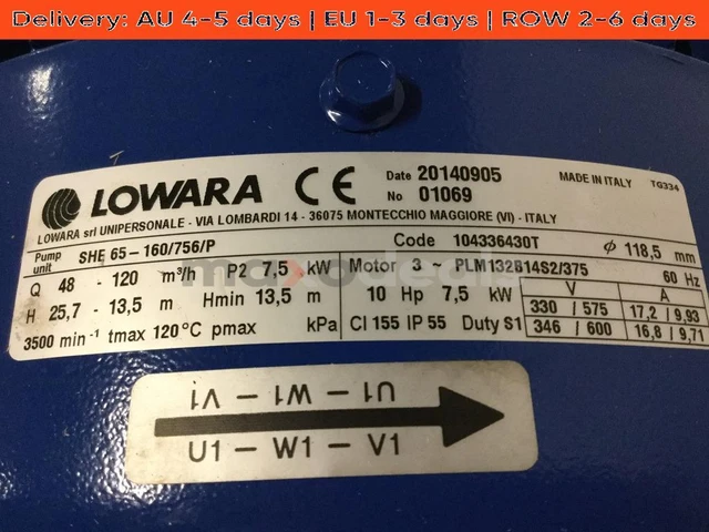 LOWARA SHE 65-160/756/P Single stage pump New NFP $1,233.08 - PicClick AU