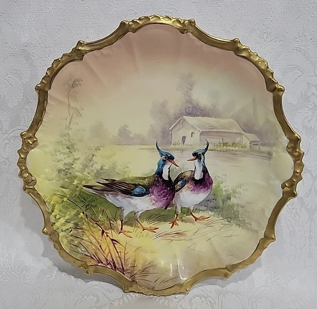 ANTIQUE MR LIMOGES France Game-Bird Plate Hand-Painted Artist Signed ...