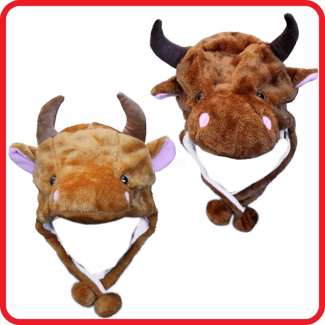 BULL BUFFALO-OX-CALF-CATTLE CARTOON Plush Fluffy Hooded Hat Cap Beanie ...