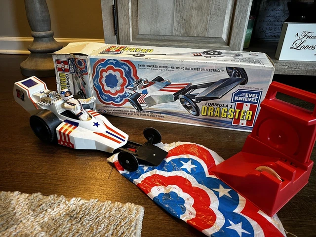 VINTAGE IDEAL 1975 Evel Knievel Formula 1 Dragster Race Car with box ...