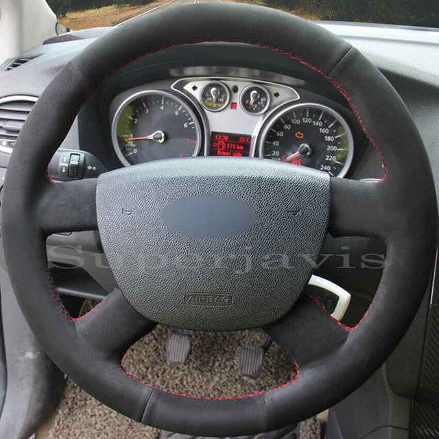 BLACK SUEDE LEATHER Steering Wheel Stitch on Wrap Cover For Ford Kuga ...