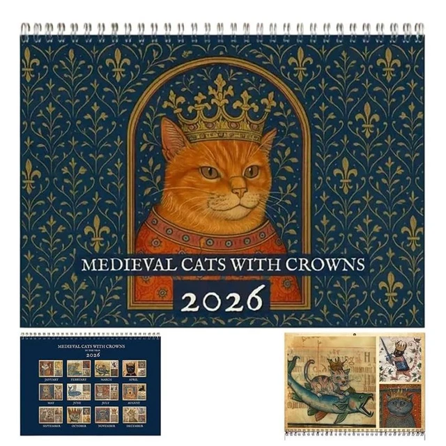 MEDIEVAL CATS WITH Crowns Calendar 2026, Funny Cat Calendar 12 Month ...
