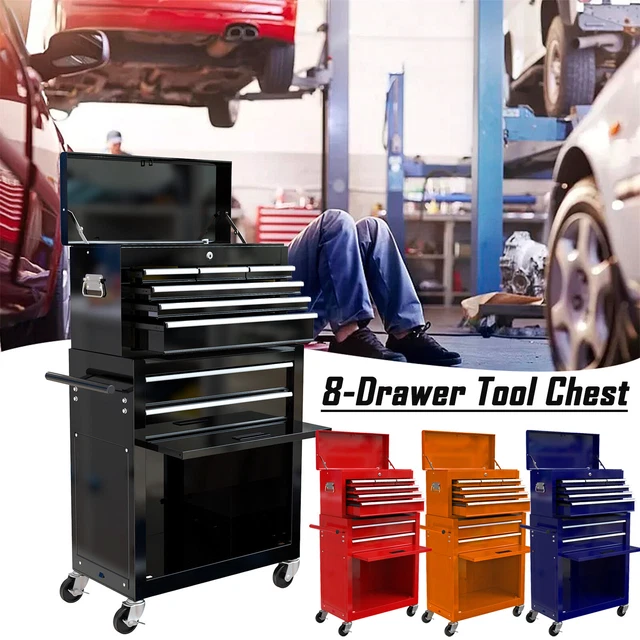 ROLLING TOOL CHEST Cabinet Metal Storage Tool Box Organizer w/ 8-Drawer ...