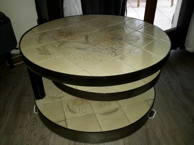 TABLE BASSE RONDE signée vallauris "la roue" vintage année 60/70 EUR ...