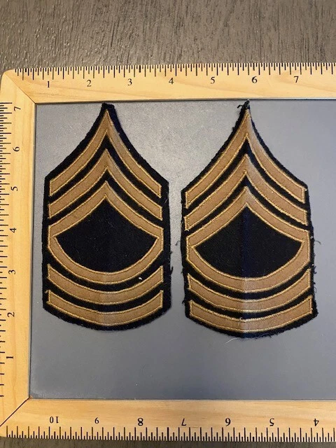 PATCHES MATCHED PAIR US Army Master sergeant MSG khaki on black WW2 #1 ...