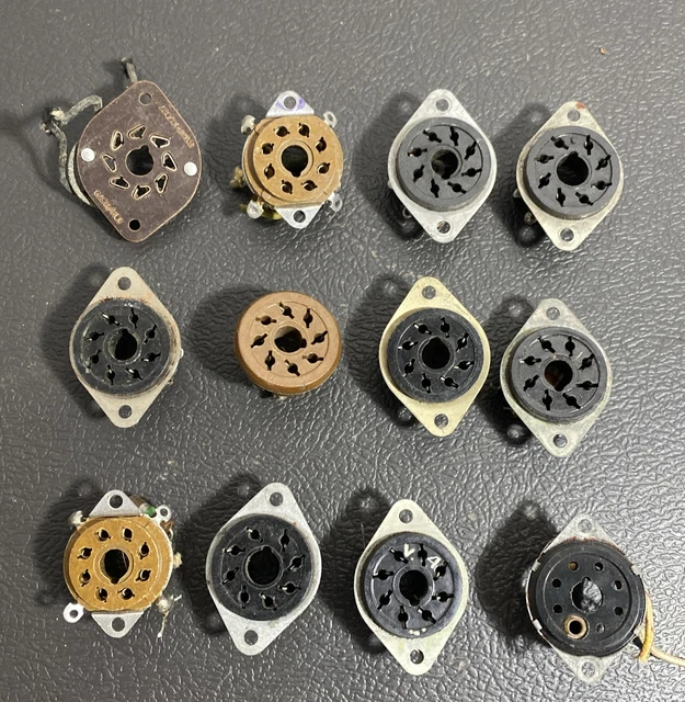 12 VINTAGE BROWN Black Plastic Valve Radio Wireless Tube Sockets Used B ...