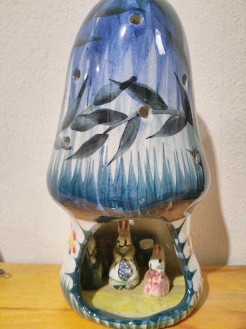VINTAGE DEREK FOWLER Studio Pottery Mushroom rabbit Cottage night light ...