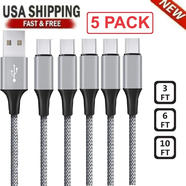 5-PACK BRAIDED USB C Type-C Fast Charging Data SYNC Charger Cable Cord ...