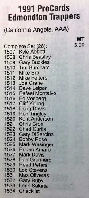 1991 CARTES PROFESSIONNELLES EDMONTON-Angels ligue mineure ensemble ...