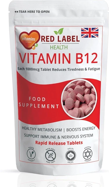 RED LABEL HEALTH Vitamin B12 Tablets High Strength 1000mcg for Men ...