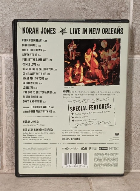 NORAH JONES - Live In New Orleans (DVD: 2003) Capitol Records $5.99 - PicClick CA