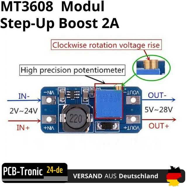 MT3608 2A STEP-UP Boost Module DC-DC Converter Voltage Converter ...