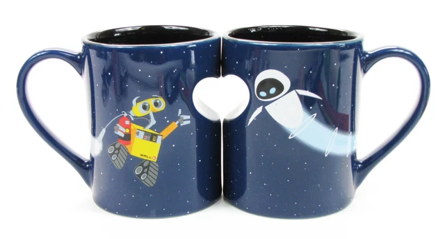 DISNEY PIXAR PARKS EVE and WALL-E Heart Ceramic Coffee Mug Cup Set £18. ...