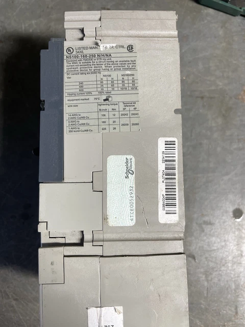 SCHNEIDER MERLIN GERIN NS160N 4-pole MCCB with Vigi NS 100/125 Amp $237 ...