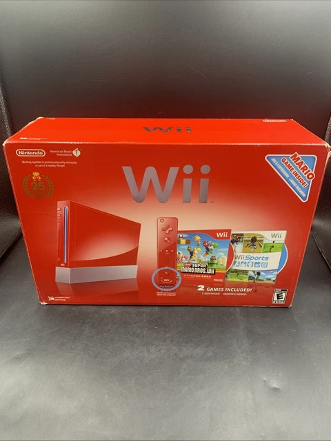 NINTENDO WII SUPER Mario Bros 25th Anniversary Red Console With 2 Games ...