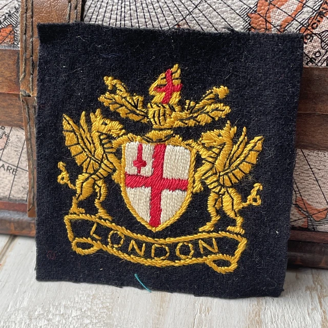 VINTAGE PATCH LONDON City Coat of Arms England Souvenir Woven Cloth ...