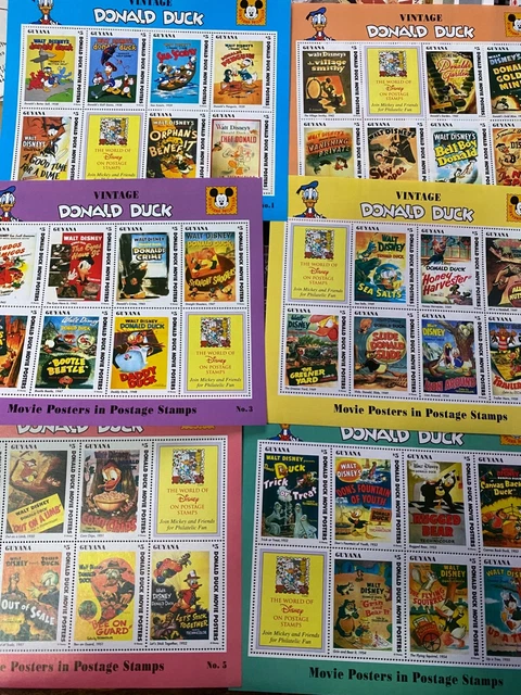 VINTAGE DONALD DUCK DISNEY MOVIE POSTERS STAMPS SHEETS + sht 6 MNH '93 ...
