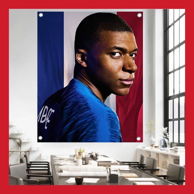 DRAPEAU TRICOLORE GEANT Toile Poster Mbappe Foot Maillot Équipe France ...