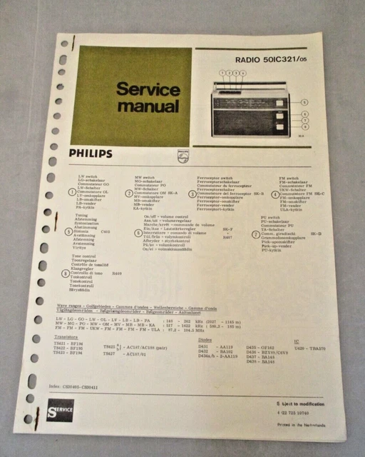 VINTAGE RETRO PHILIPS Radio Service Data Sheet Manual - 501C321/05 ...