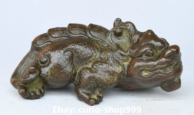 OLD CHINESE BRONZE Fengshui PiXiu Dragon Guardian Beast Brave troops ...
