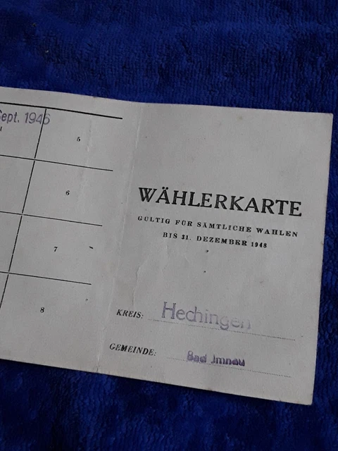 OLD VOTER CARD 1946 valid until December 1948 Hechingen Bad Imnau ...